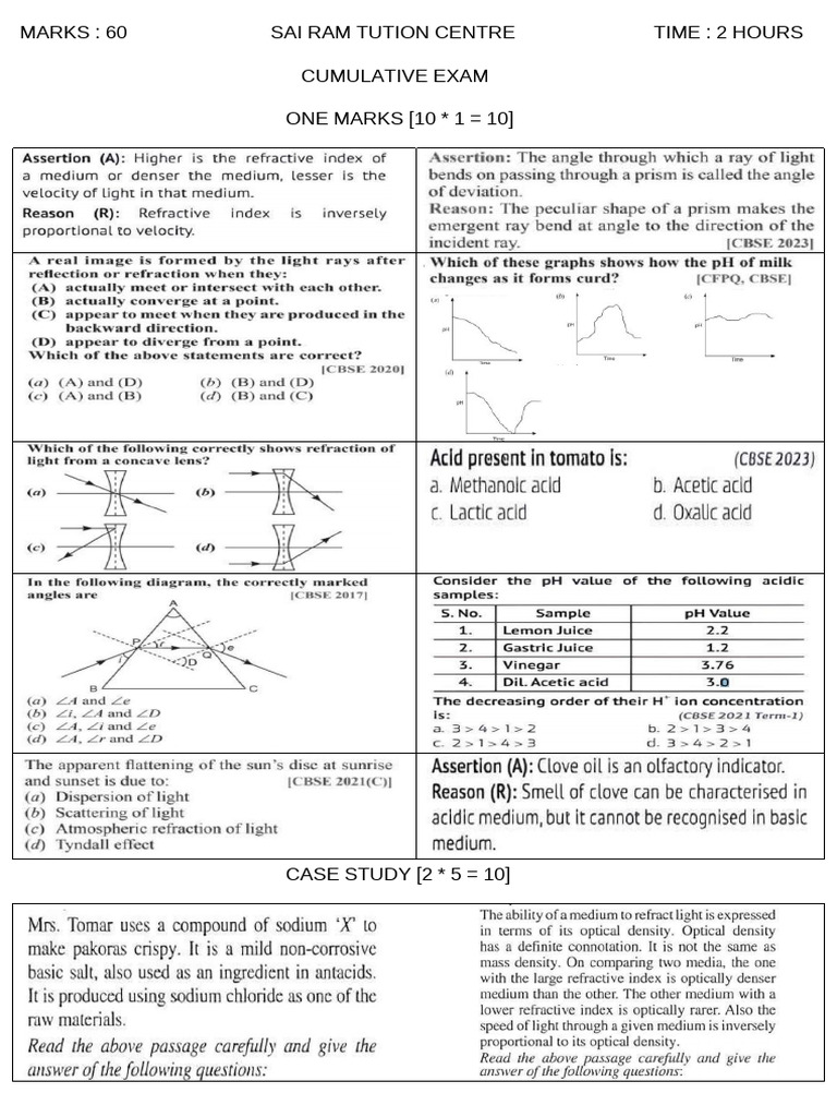 Cumulative Exam Format for Sai Ram Tuition | PDF