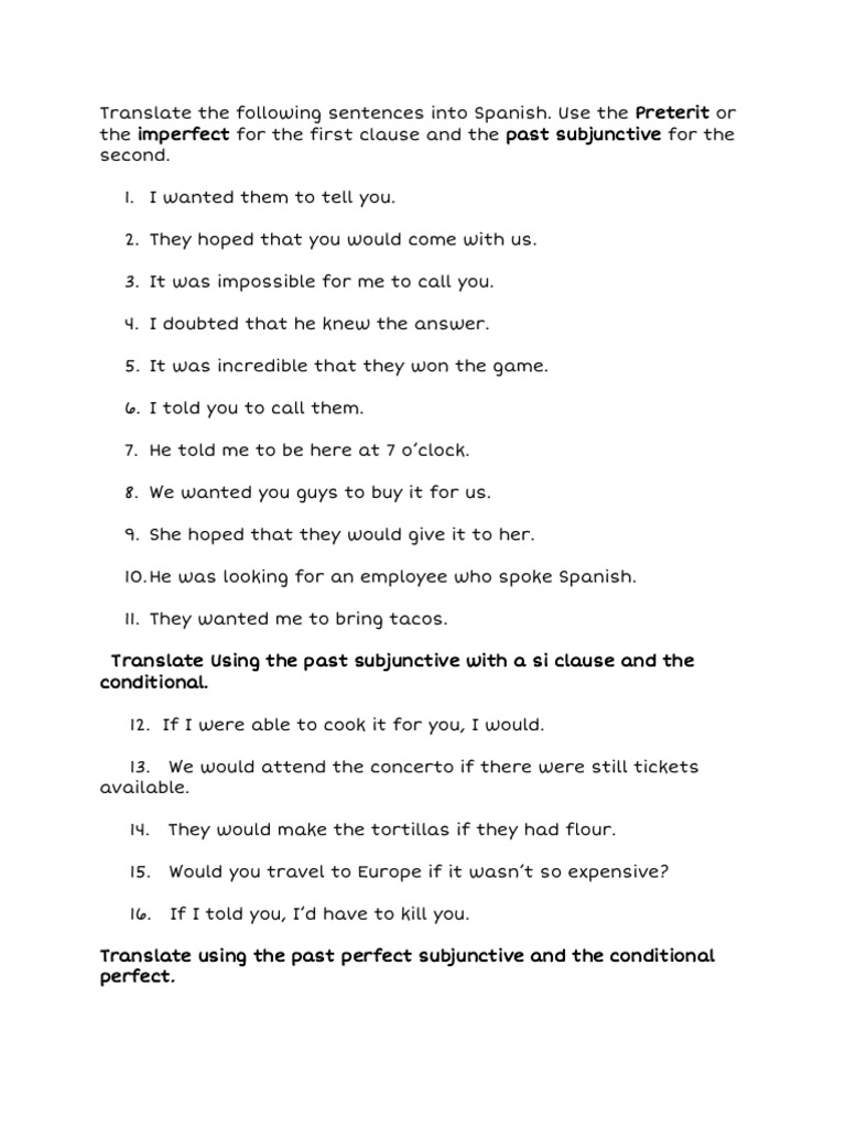 Spanish Subjunctive Practice Exercises | PDF | Linguistic Typology | Syntax