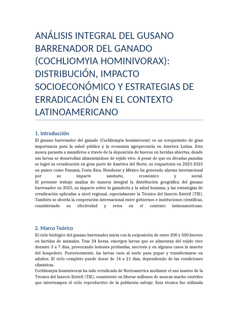 Gusano Barrenador Proyecto Investigación 2025 Pdf México Insectos