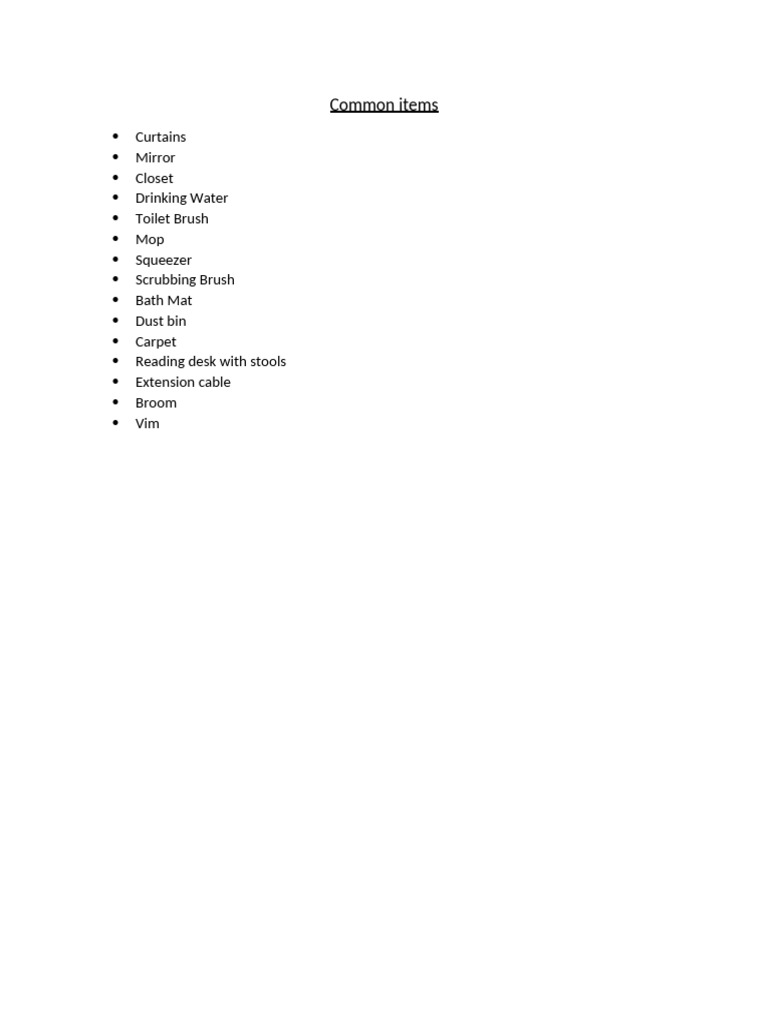 Common Household Items List | PDF