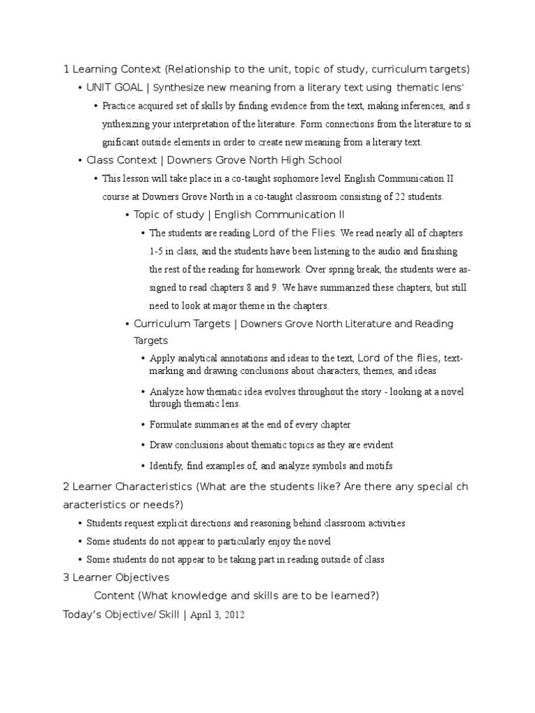 Analyzing Themes in Lord of the Flies | PDF | Essays | Lesson Plan
