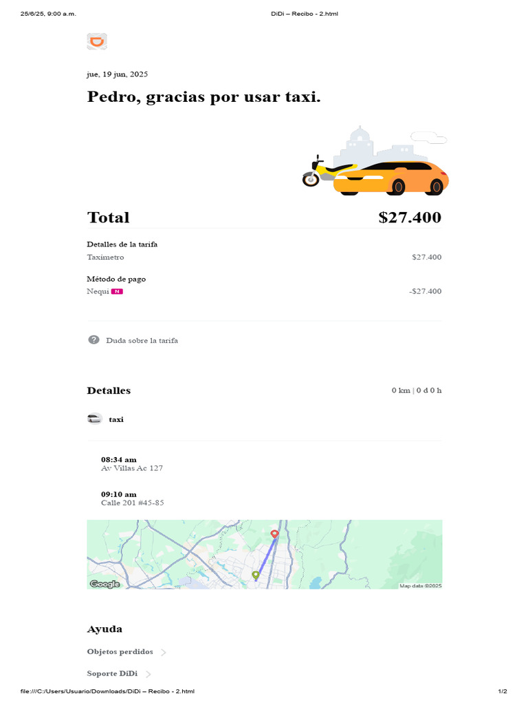Recibo de Taxi DiDi: Detalles de Pago | PDF