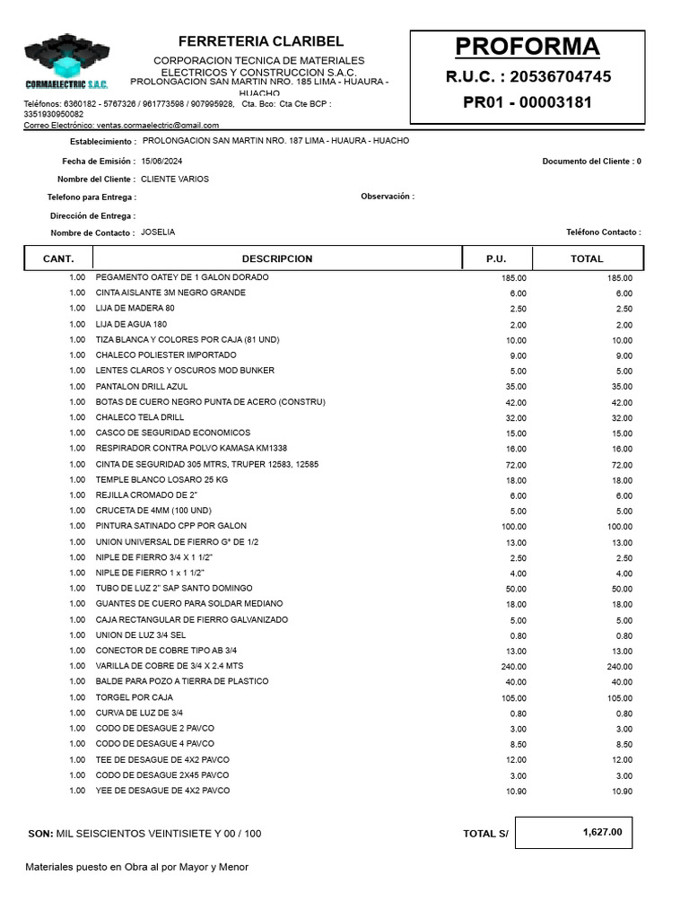Cotizacion Clarivel | PDF