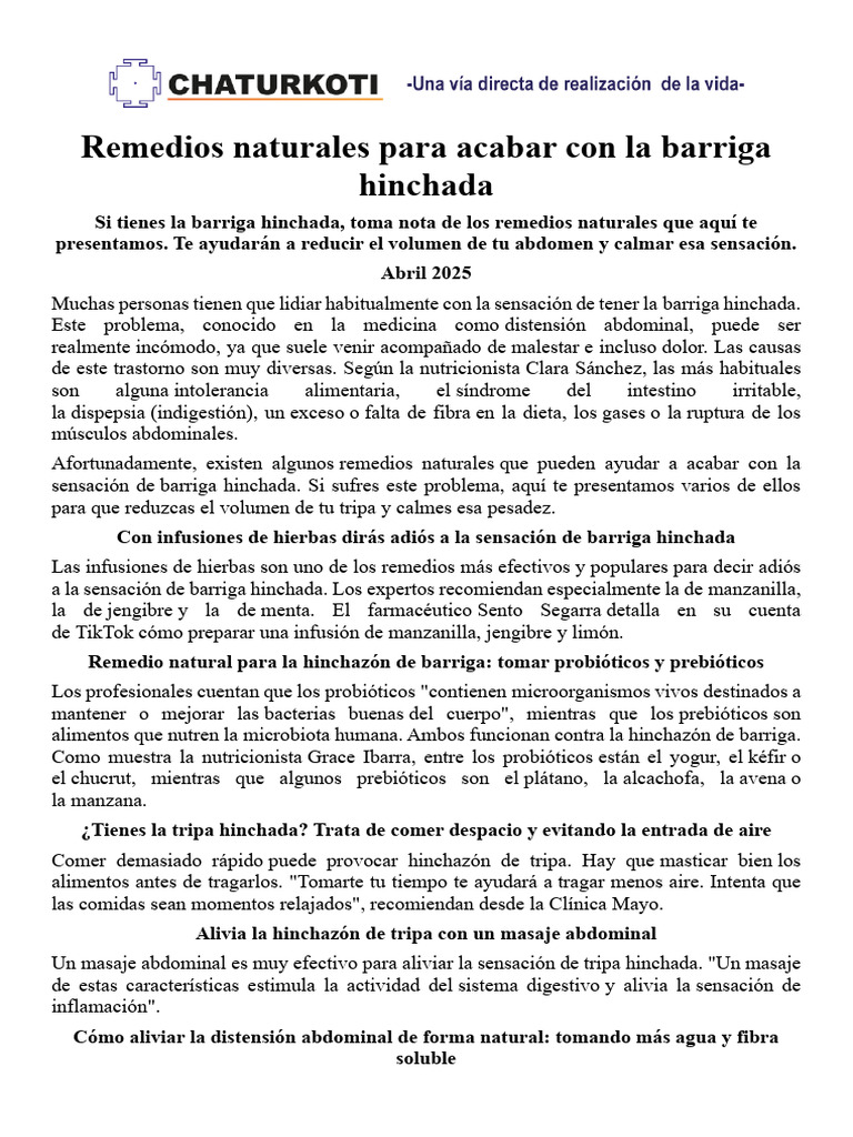 Remedios Naturales para Acabar Con La Sensación de Barriga Hinchada ...