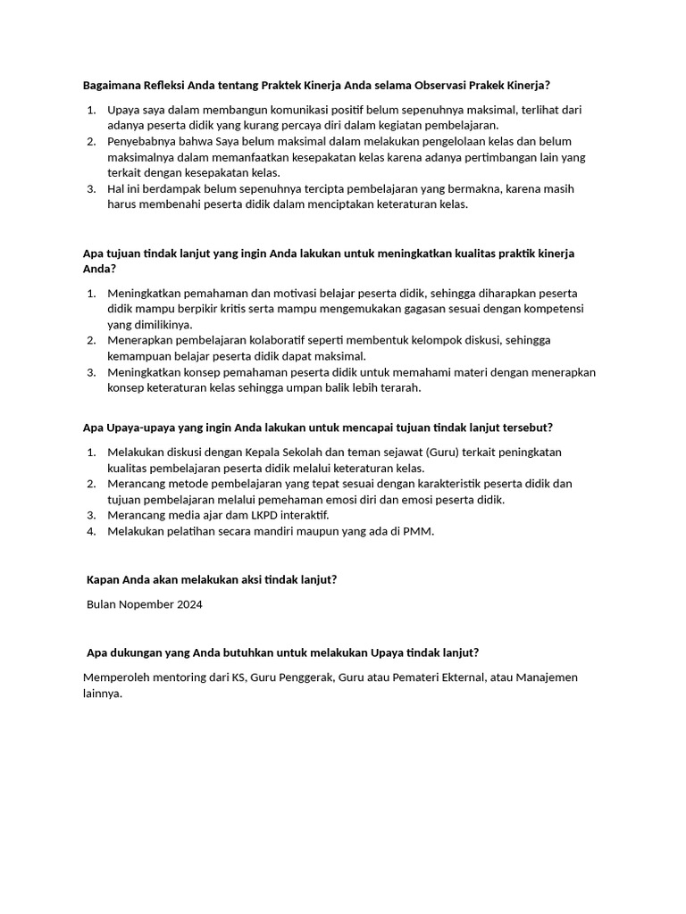 Bagaimana Refleksi Anda Tentang Praktek Kinerja Anda Selama Observasi Prakek Kinerja | PDF