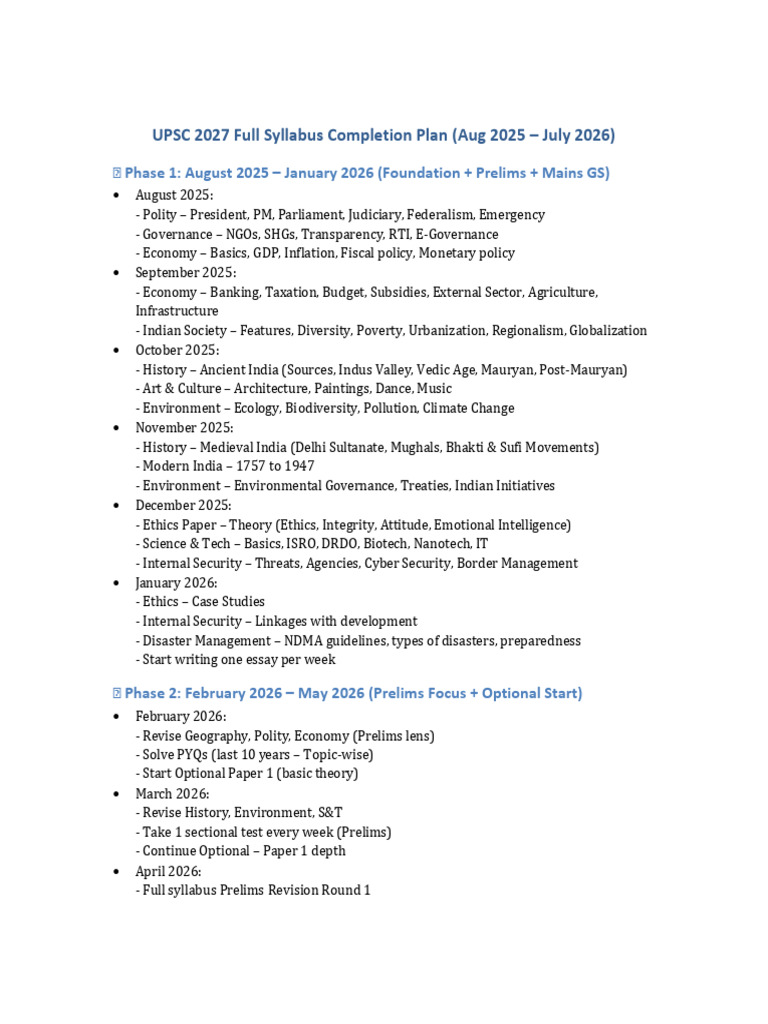 UPSC 2027 Syllabus Completion Plan | PDF | Economies | Natural Environment