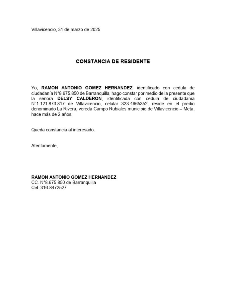 Certificado de Residente | PDF