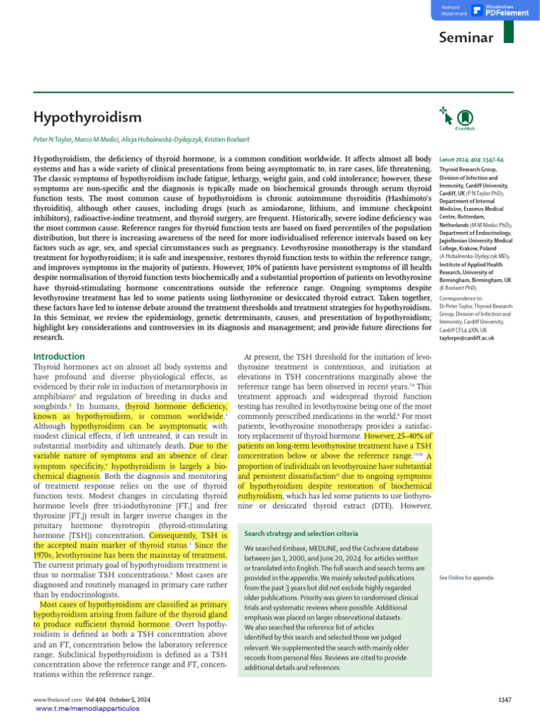 2024 Hypothyroidism Management Guidelines | PDF | Hypothyroidism | Thyroid