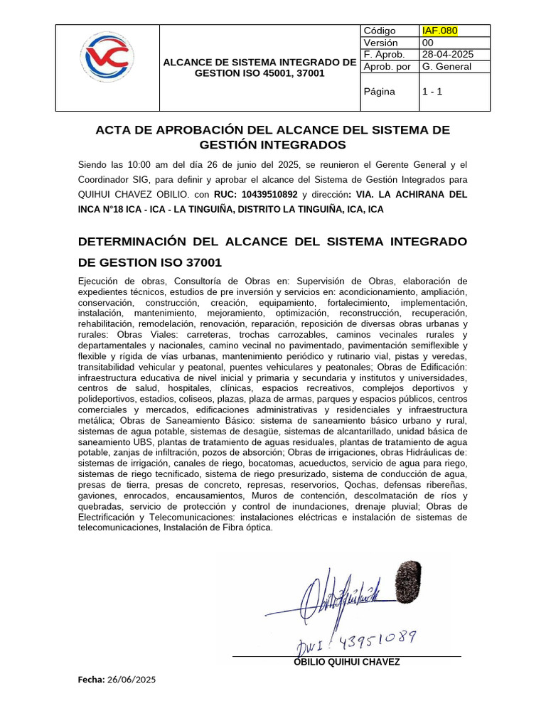 Alcance del Sistema de Gestión ISO 45001 y 37001 | PDF | Colector de ...