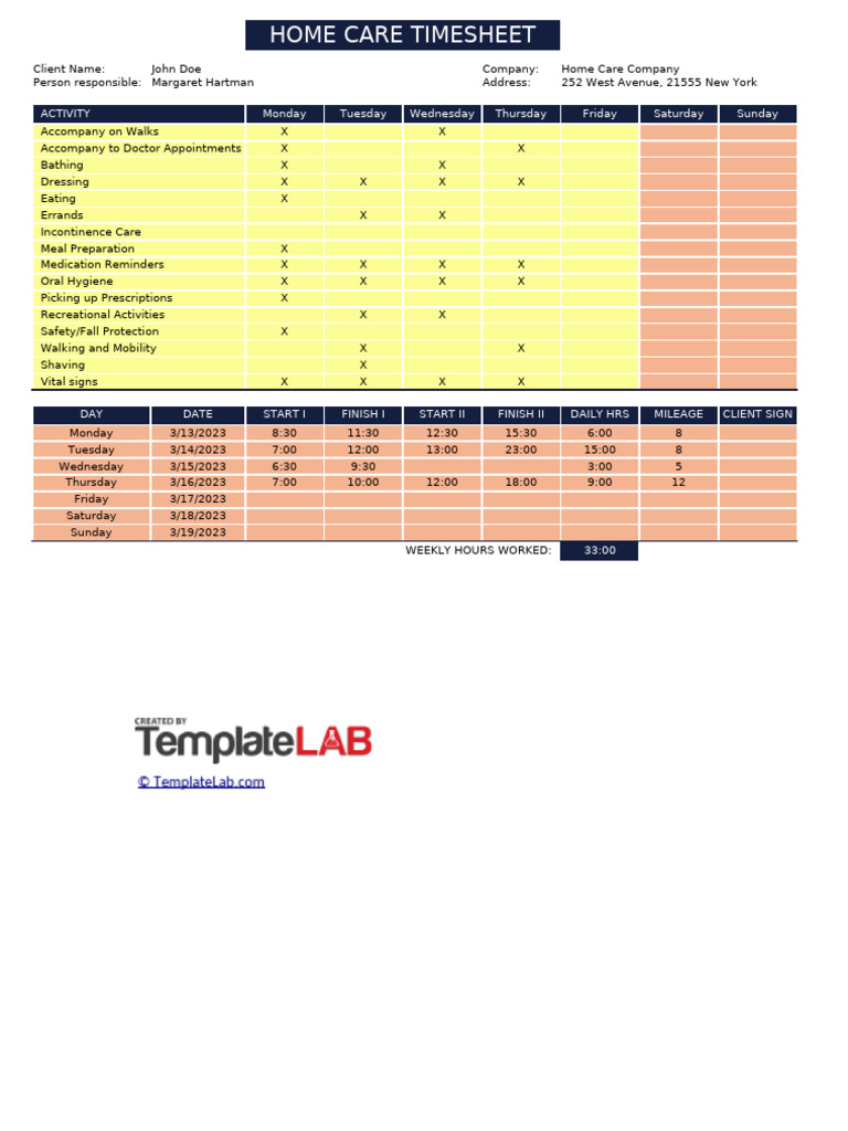 Home Care Timesheet Template | PDF