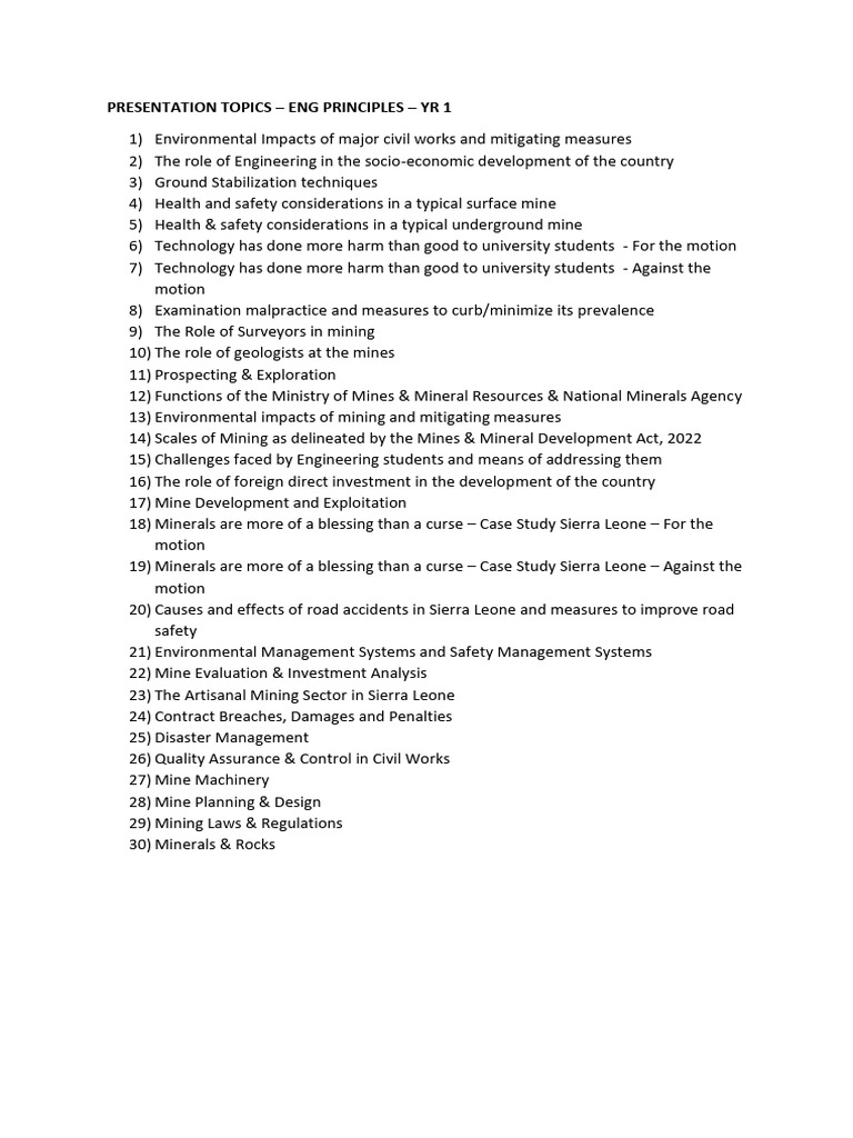 Presentation Topics Eng Students Pdf