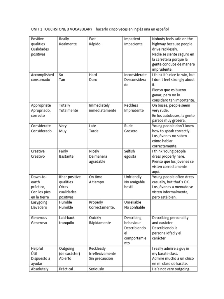 Vocabulary Units 1-2 Touchstone 3 DEFINITIVO | PDF