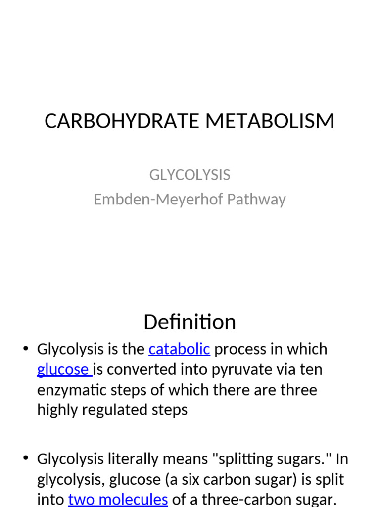 03 Carbohydrate Metabolism-Glycolysis | PDF | Glycolysis | Cellular ...