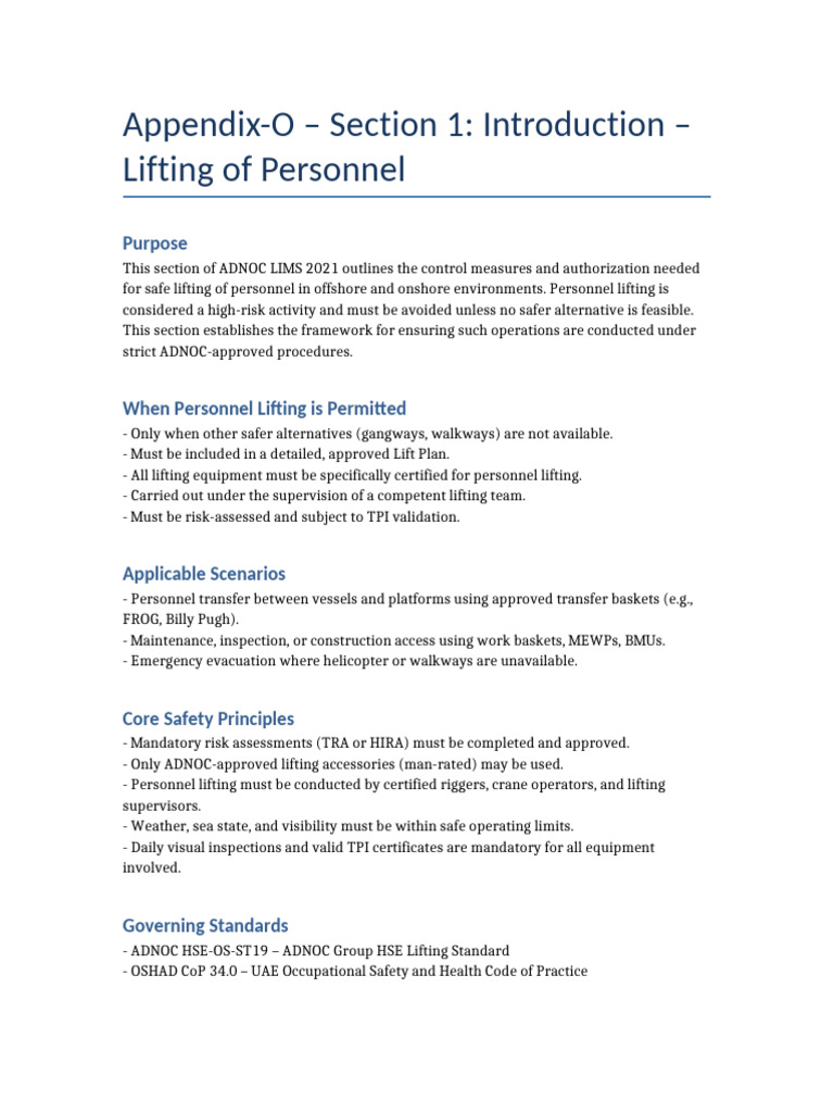 Appendix-O Section1 Lifting of Personnel ADNOC | PDF