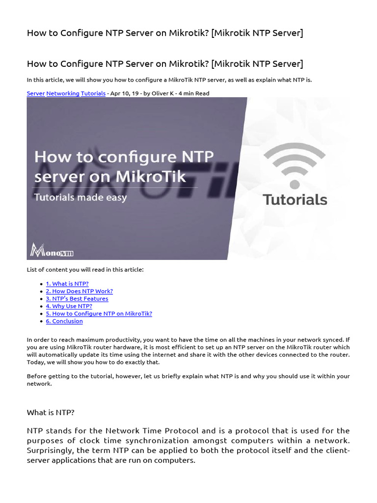 Configure NTP Server On Mikrotik | PDF | Computer Network | Network Architecture