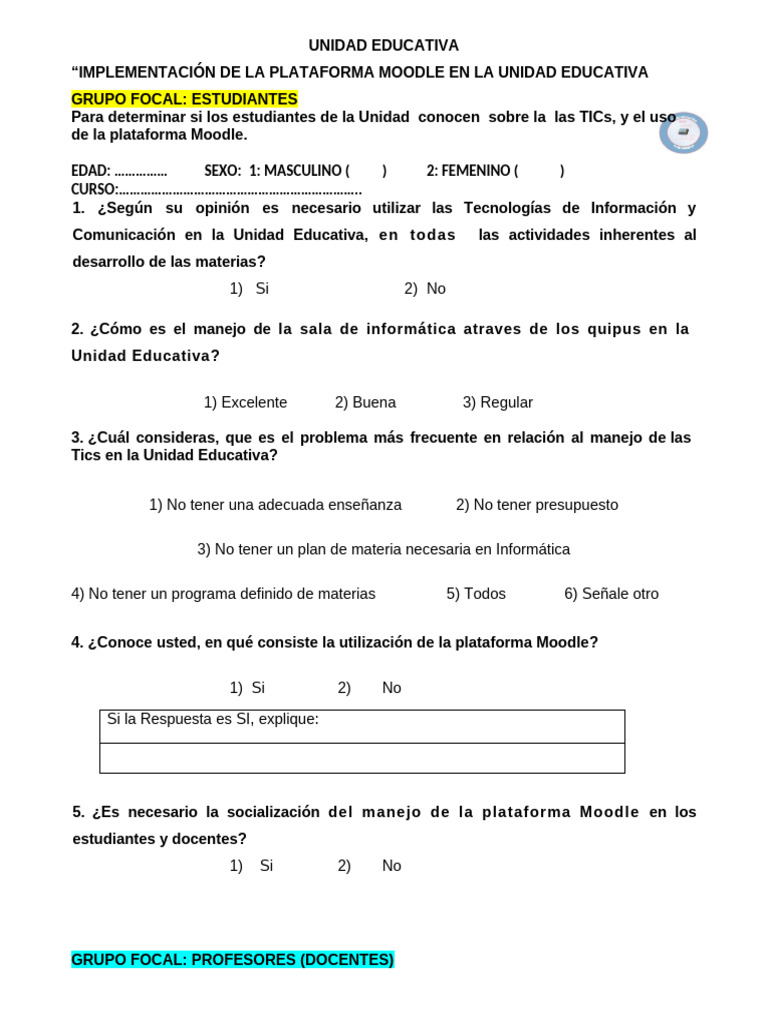 Modelo ENCUESTA Plataformas Moodle | PDF | Moodle | Enseñando