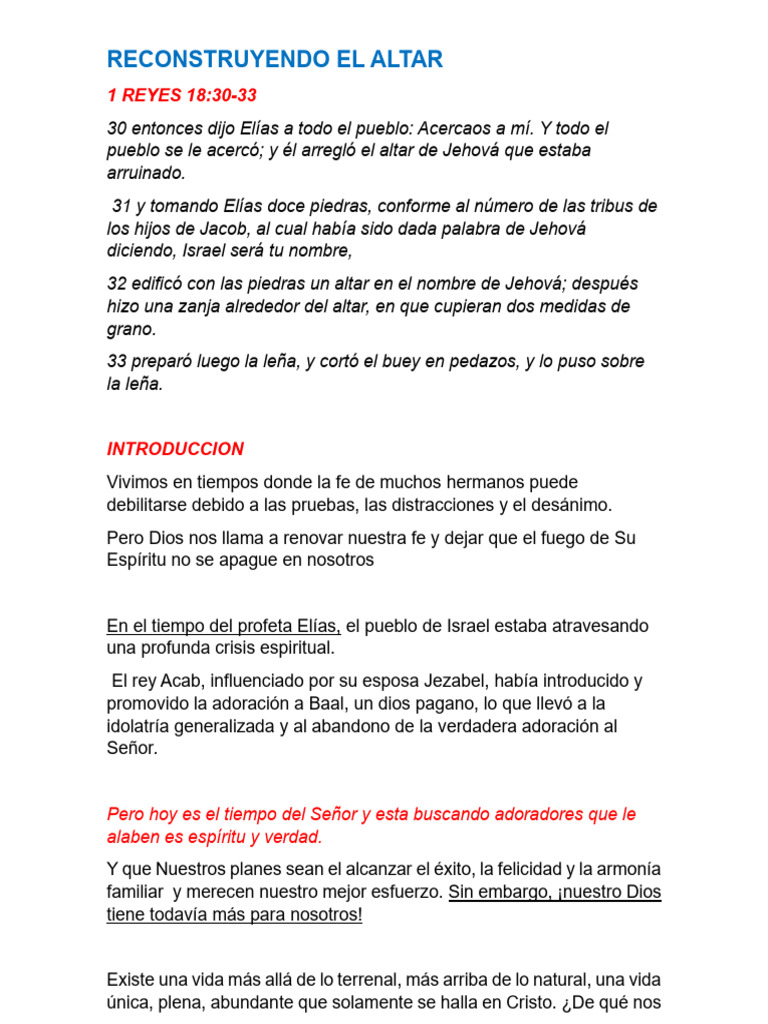 Restaurando el Altar Espiritual | PDF | Elijah | Cristo (título)