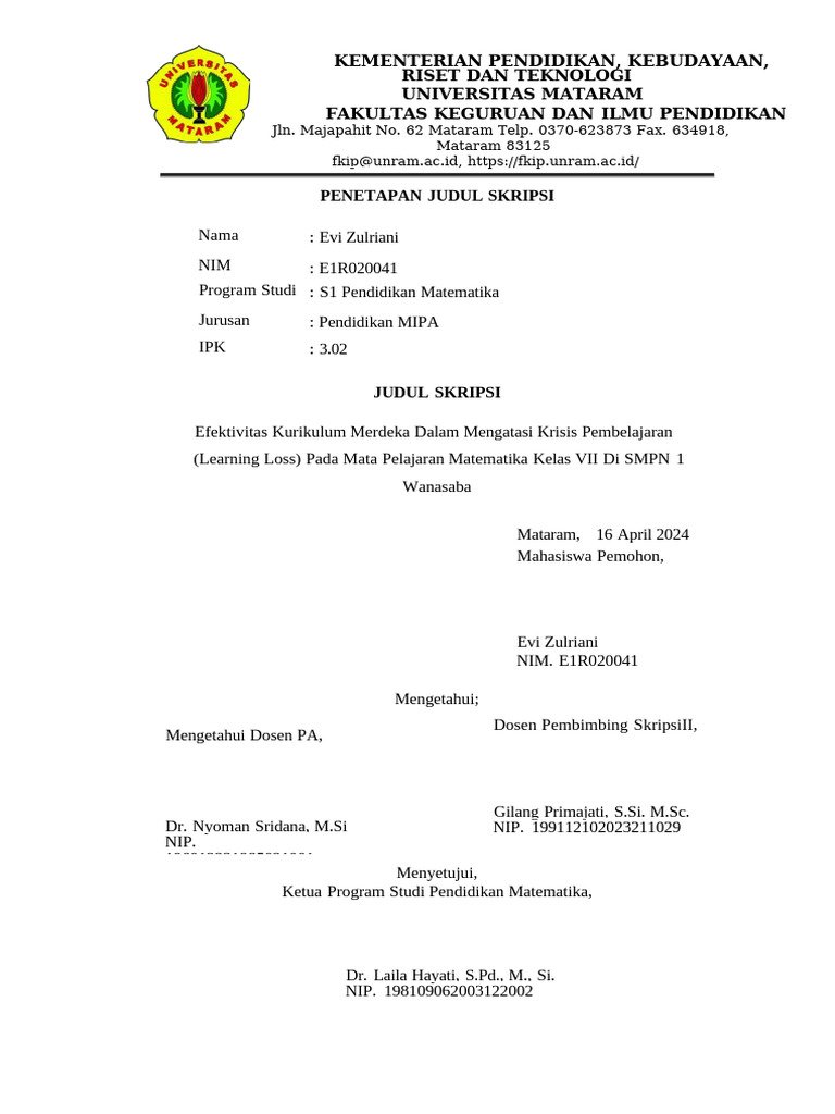 Contoh Surat Pengajuan Judul Skripsi | PDF