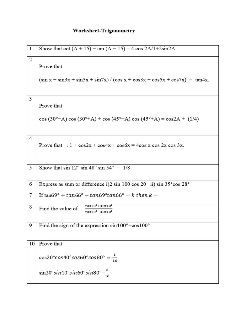 Trigo Worksheet | PDF