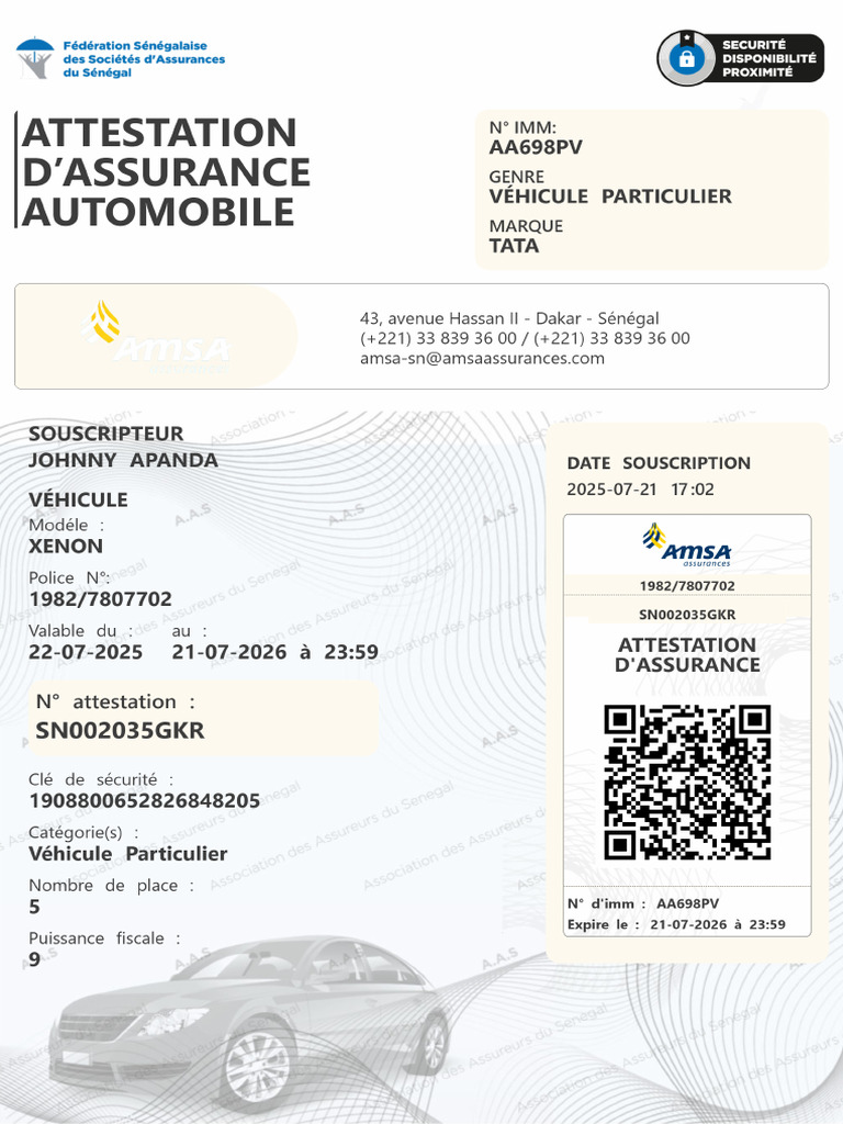 Attestation Assurance SN002035GKR | PDF