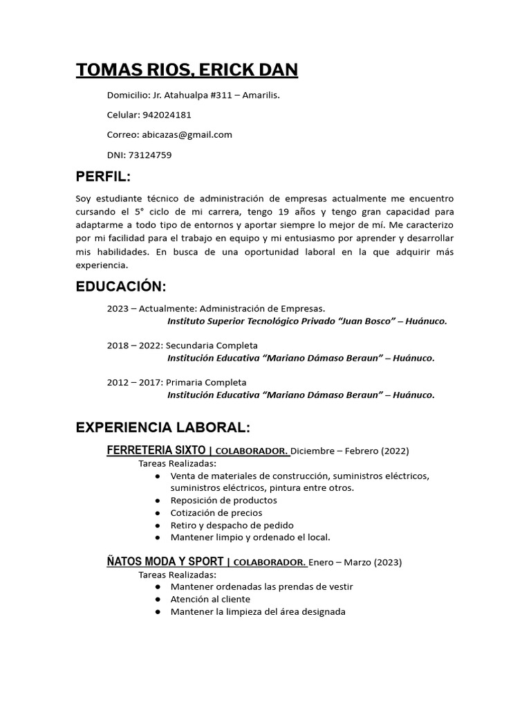 ERICK CV hola currículum vítae | PDF