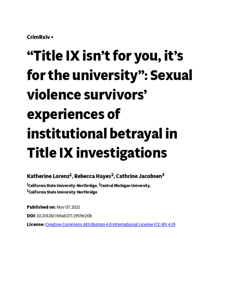 Title IX Investigations and Survivor Betrayal | PDF | Title Ix ...