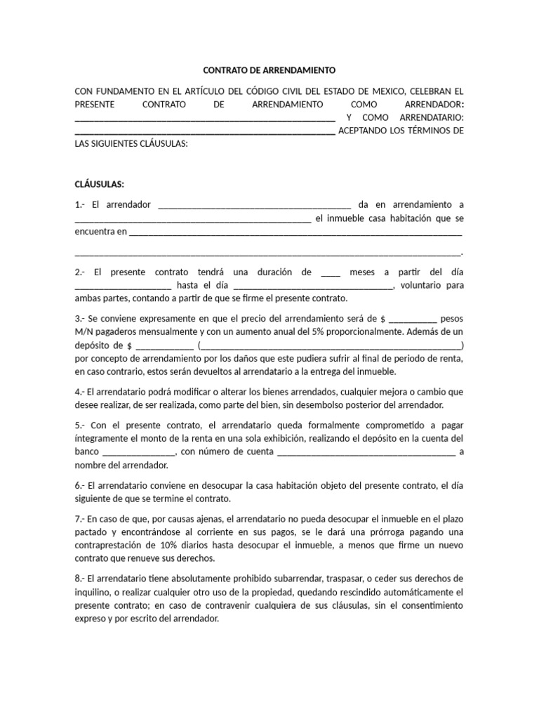 Molde Contrato de Arrendamiento Bco | PDF