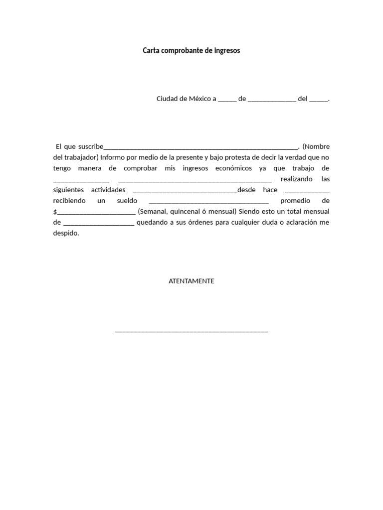 Carta Comprobante de Ingresos | PDF