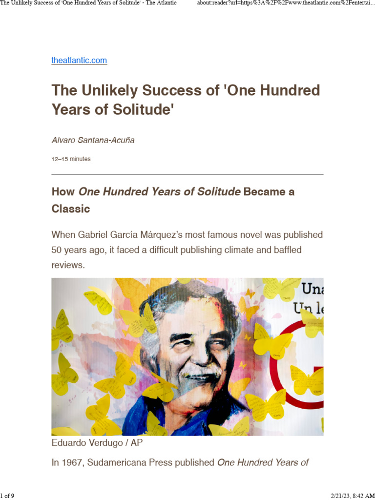The Unlikely Success of 'One Hundred Years of Solitude' - The Atlantic ...