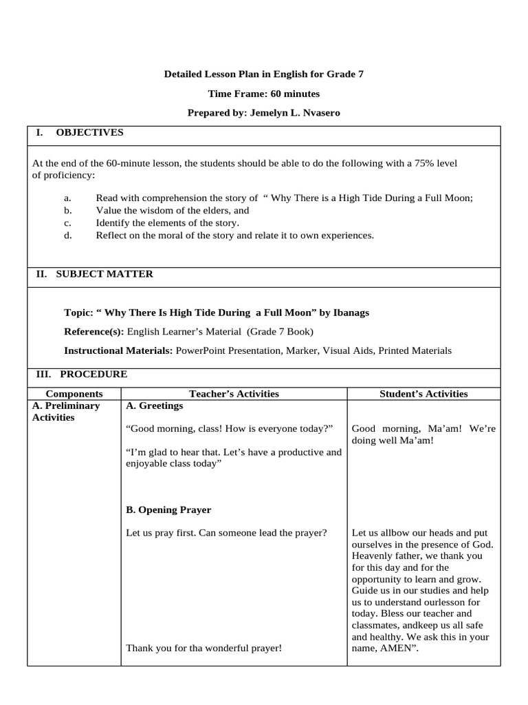 DLP - Why There Is High Tide During A Full Moon | PDF | Moon | Lesson Plan