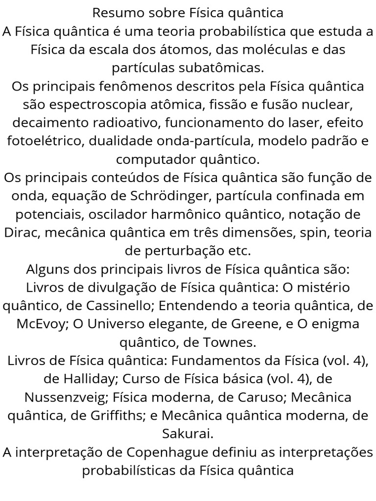 Resumo de Física Quântica | PDF