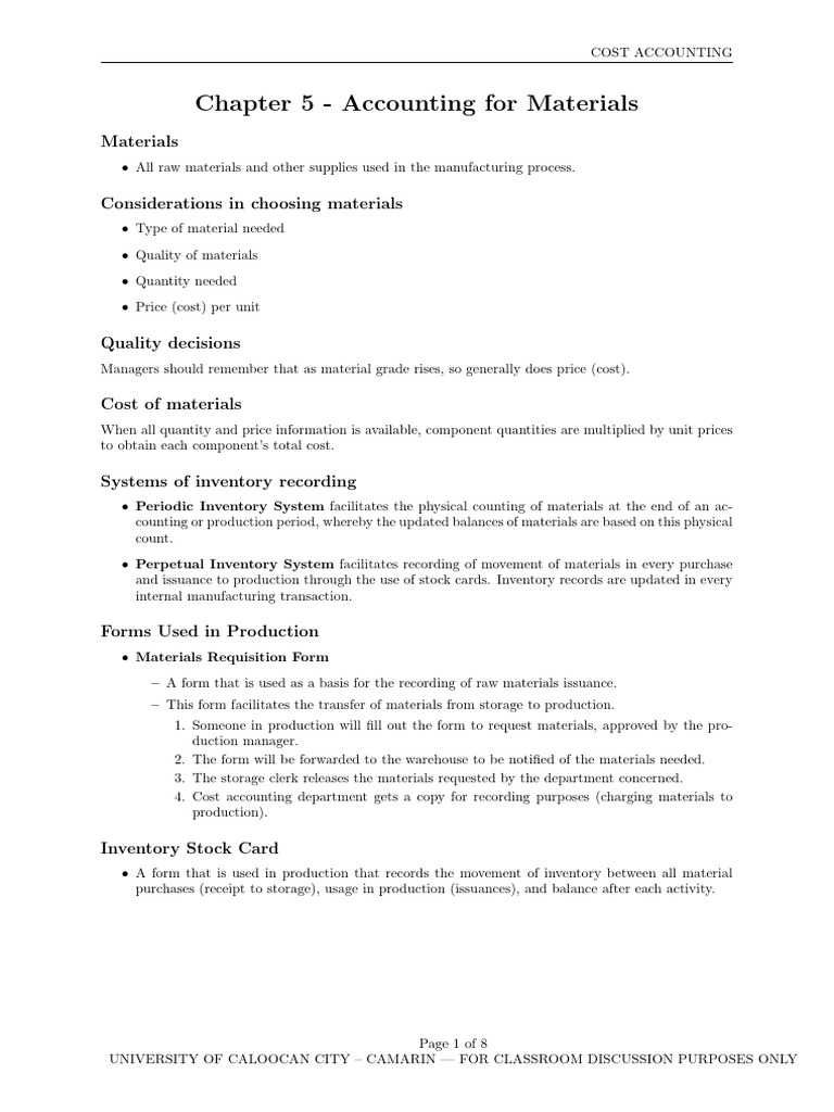 Chapter 5 Accounting For Materials | PDF | Lean Manufacturing | Inventory