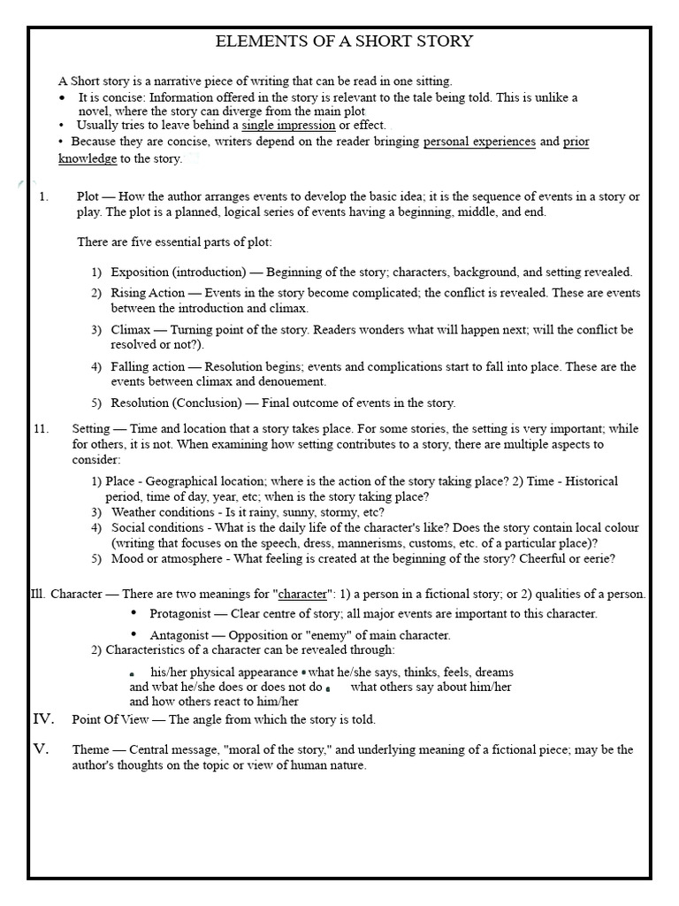 Elements of A Short Story | PDF | Plot (Narrative) | Literary Theory