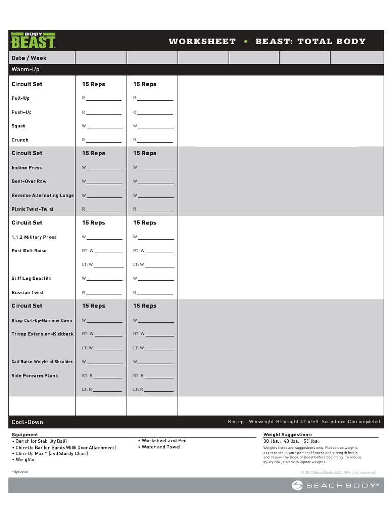 Official Beachbody BEAST - Worksheet - 2 | PDF