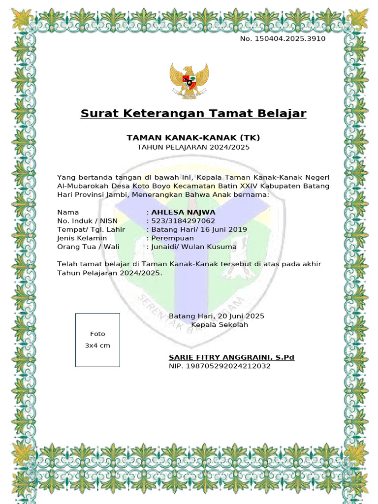 Contoh SKTB SEKOLAH TK | PDF