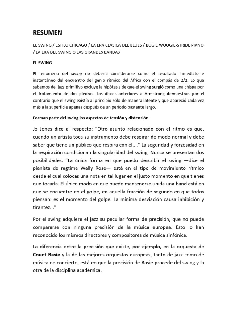 RESUMEN Chicago BigBands Blues Bogie Stride Piano Grandes Bandas | PDF ...