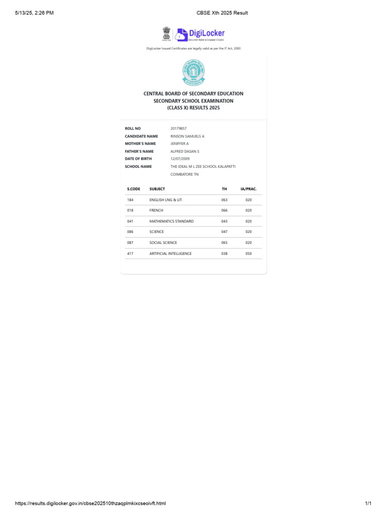 CBSE XTH 2025 Result | PDF