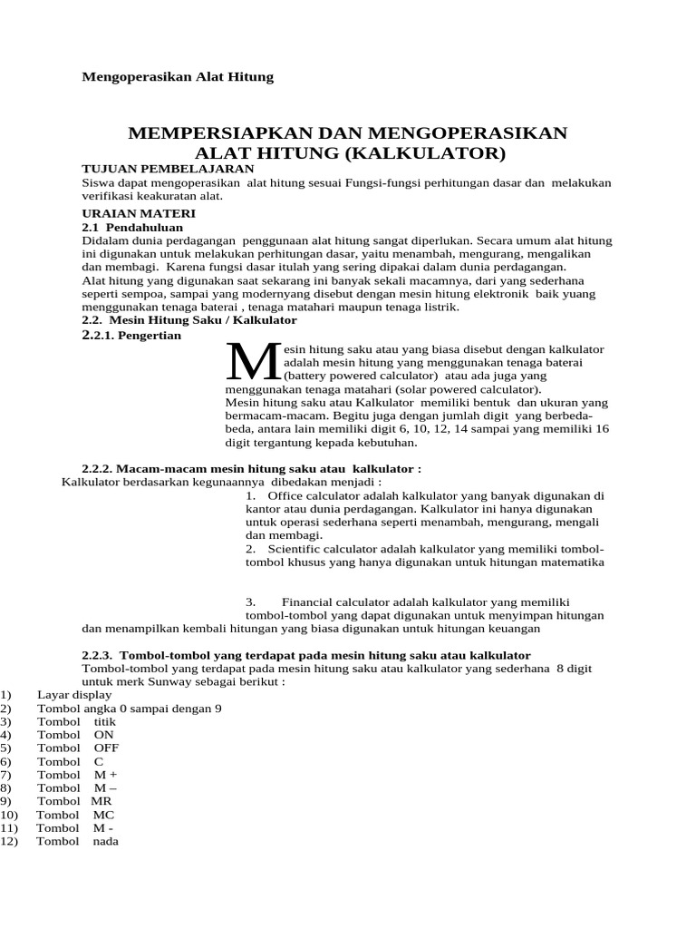 Materi Mengoperasikan Alat Hitung | PDF