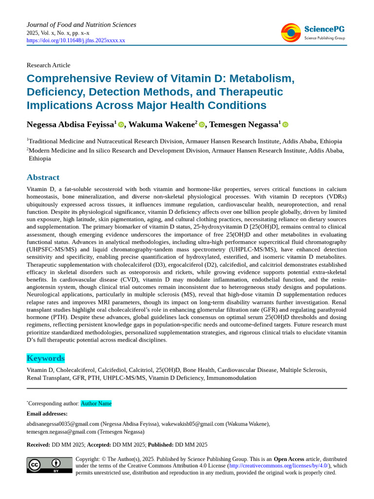 Comprehensive Review of Vitamin D: Metabolism, Deficiency, Detection ...