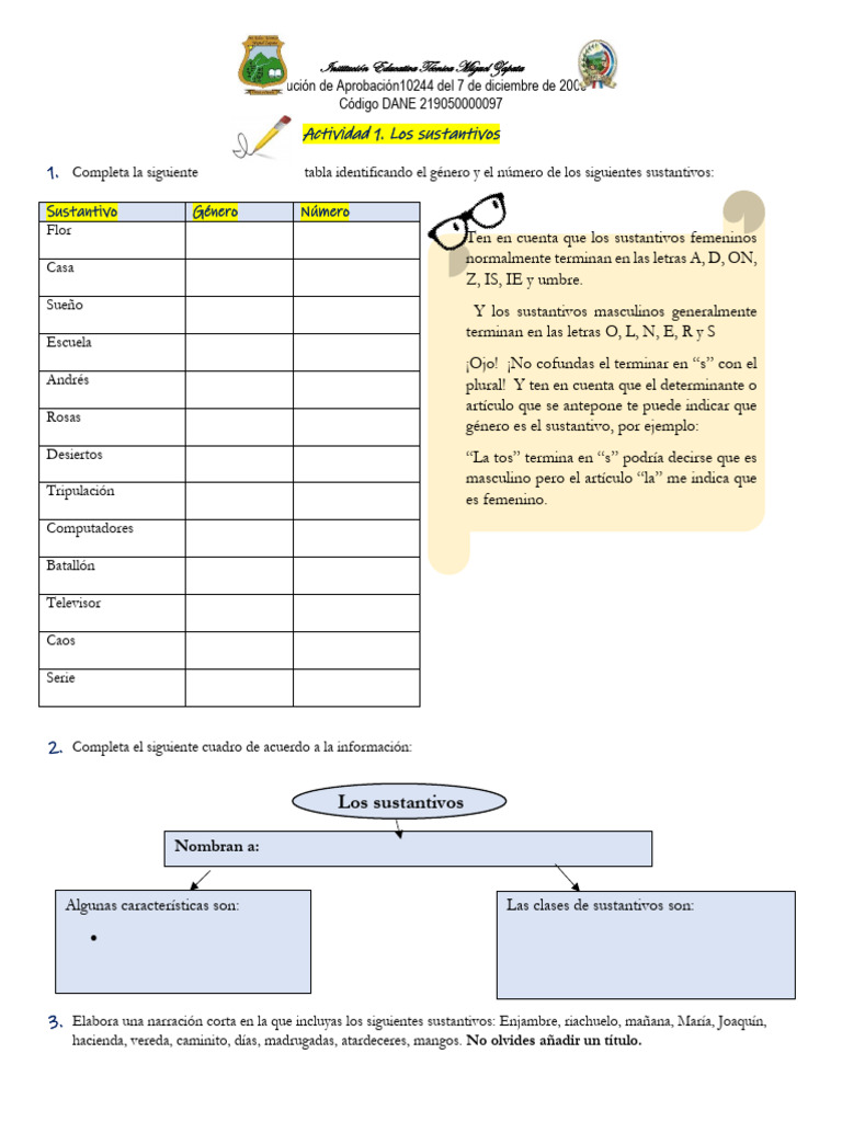Actividades sobre Sustantivos en Español | PDF | Sustantivo | Lingüística