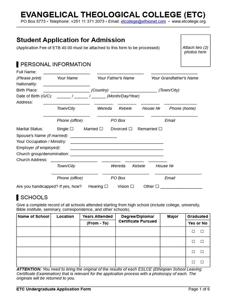 Undergraduate Application Form1 | PDF | Educational Stages