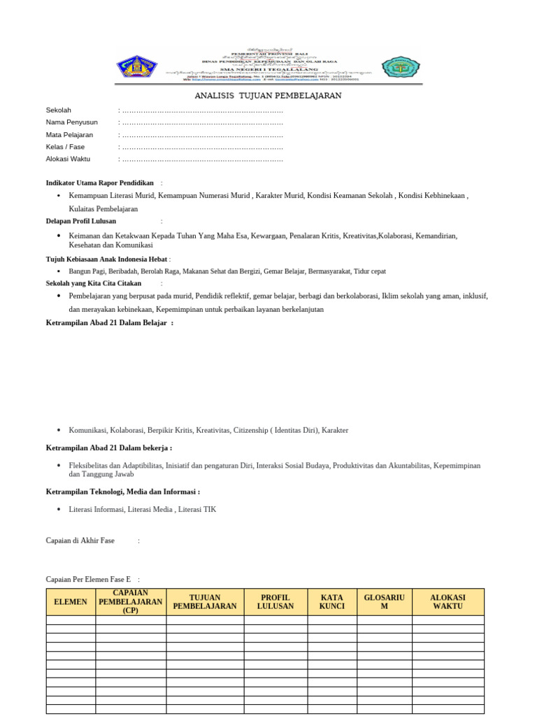 Form Analisis Tujuan Pembelajaran | PDF