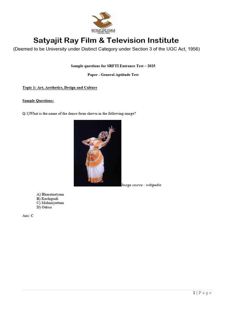 SRFTI 2025 General Aptitude Test Sample | PDF | Bit