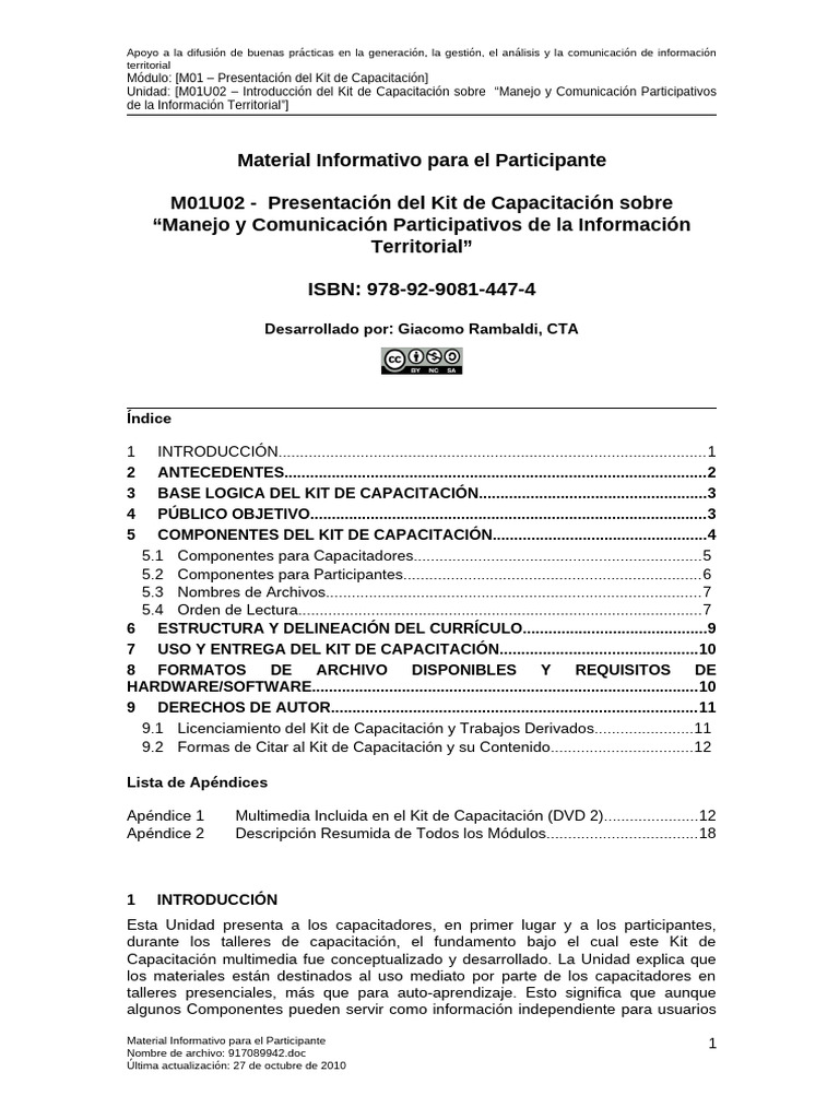 Centro Técnico para La Cooperación Agrícola y Rural ACPEU (CTA) "Kit de Capacitación Sobre ...