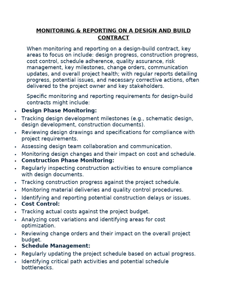 Monitoring & Reporting On A Design and Build Contract | PDF | Business
