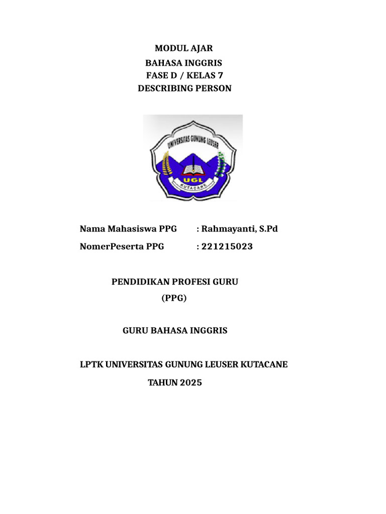 Modul Ajar KuMer Fase D Kls 7 - Descriptive Text - Describing Person | PDF