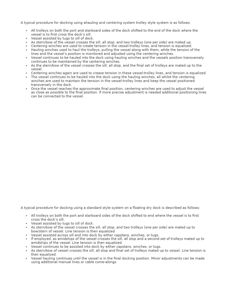 Docking Procedures for Trolley Systems | PDF | Tugboat | Shipping