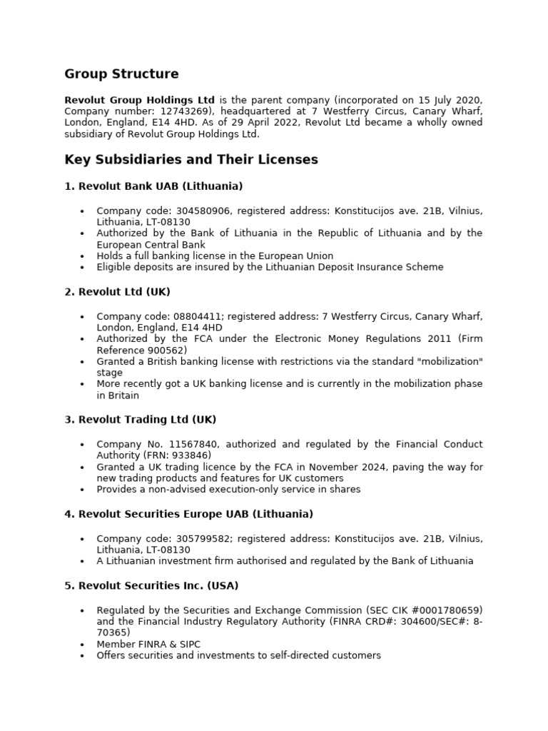 Revolut - Group Structure | PDF | Valuation (Finance) | Banks