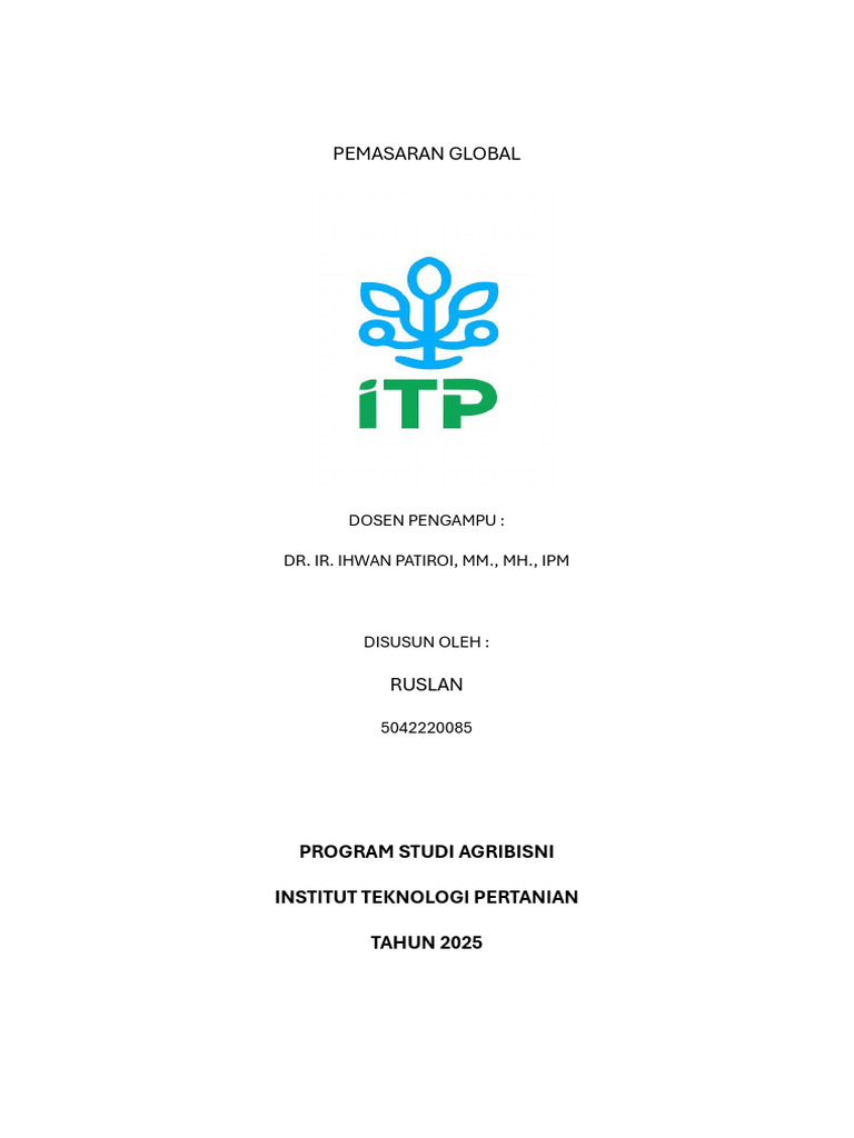 Makalah UAS Pemasaran Global Ruslan Itp | PDF