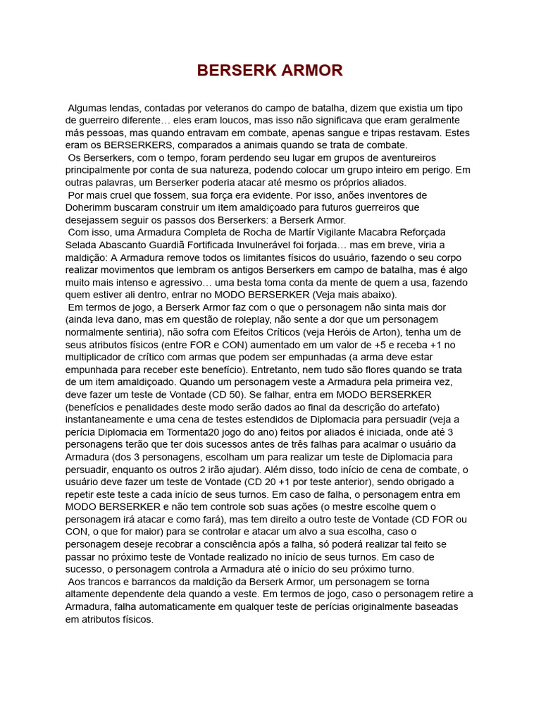 Berserker Armor | PDF | Alma | Dor